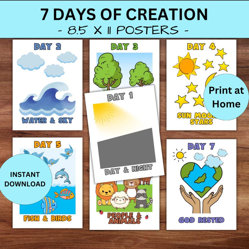 Days of Creation Bible Story Coloring Craft & Poster Set, Sunday School ...