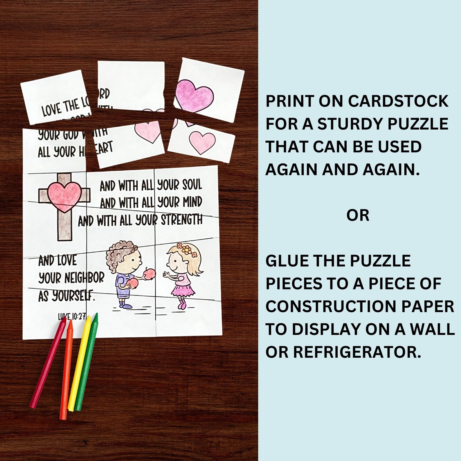 Bible Verse Puzzle Printable for Kids Luke 10:27, Sunday School Craft ...