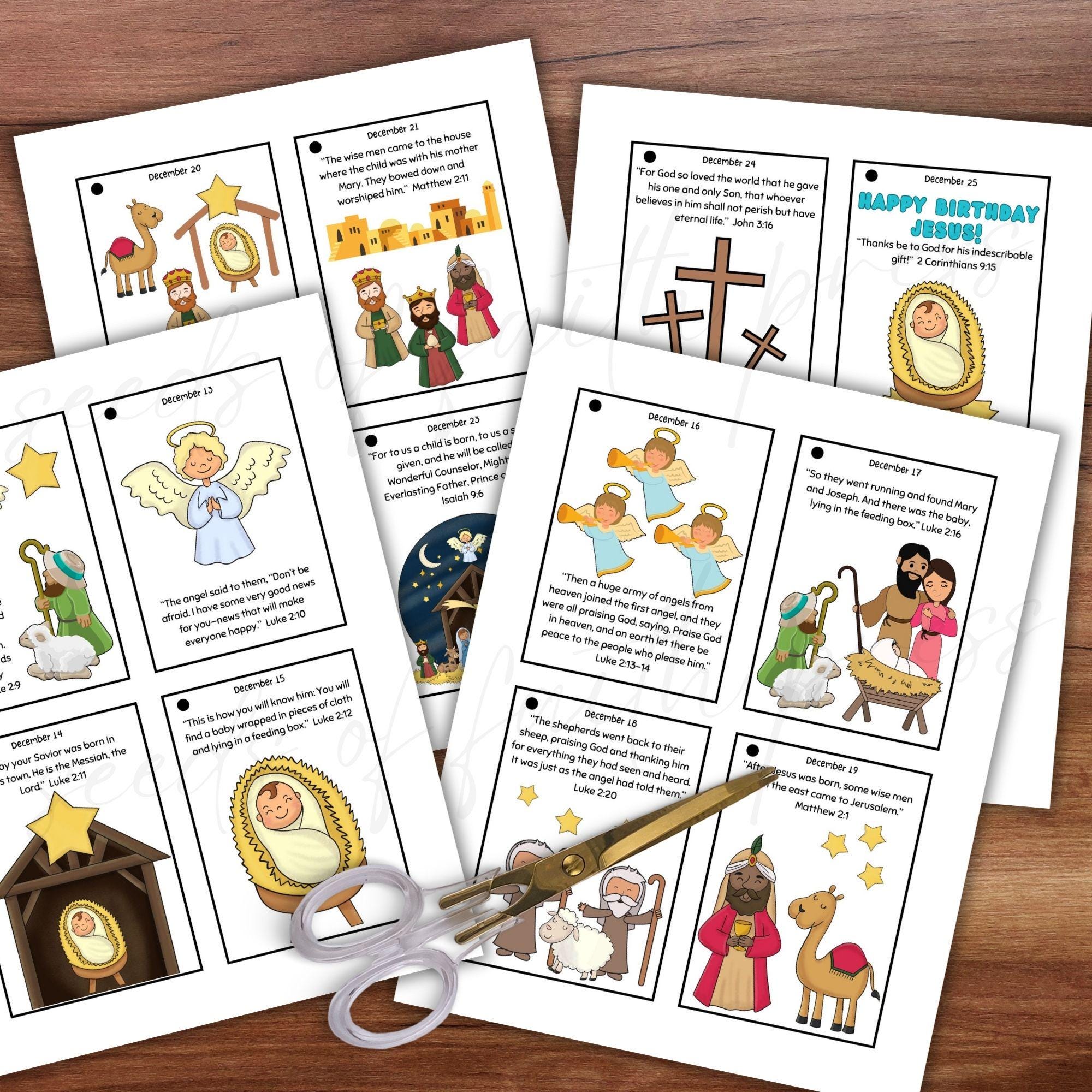 Advent Story Cards Bible Verse Activity Printable Christmas Nativity ...