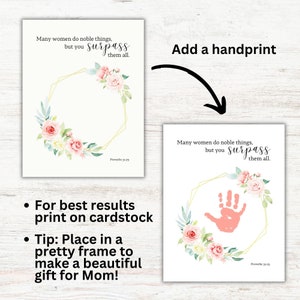 Mothers Day Bible Craft, Printable Mom Handprint Art, Christian Sunday ...