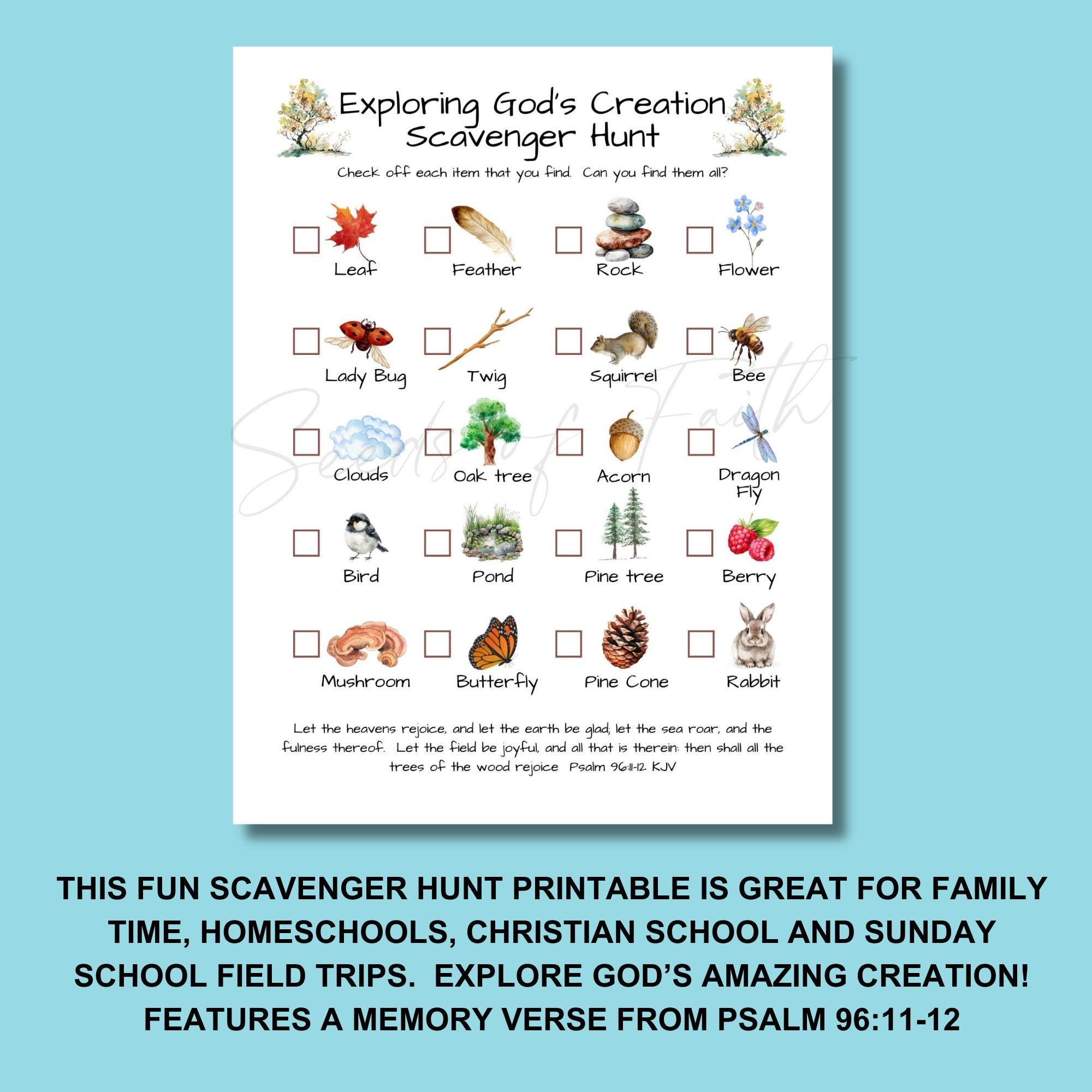 Scavenger Hunt Nature Walk KJV Bible Lesson for Kids, Exploring Gods ...