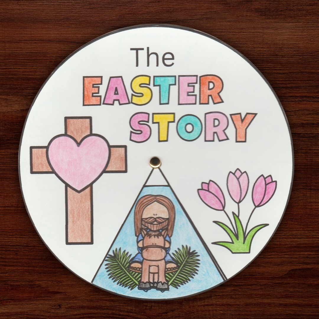Holy Week Easter Sunday School Craft, Easter Bible Story Coloring Wheel ...