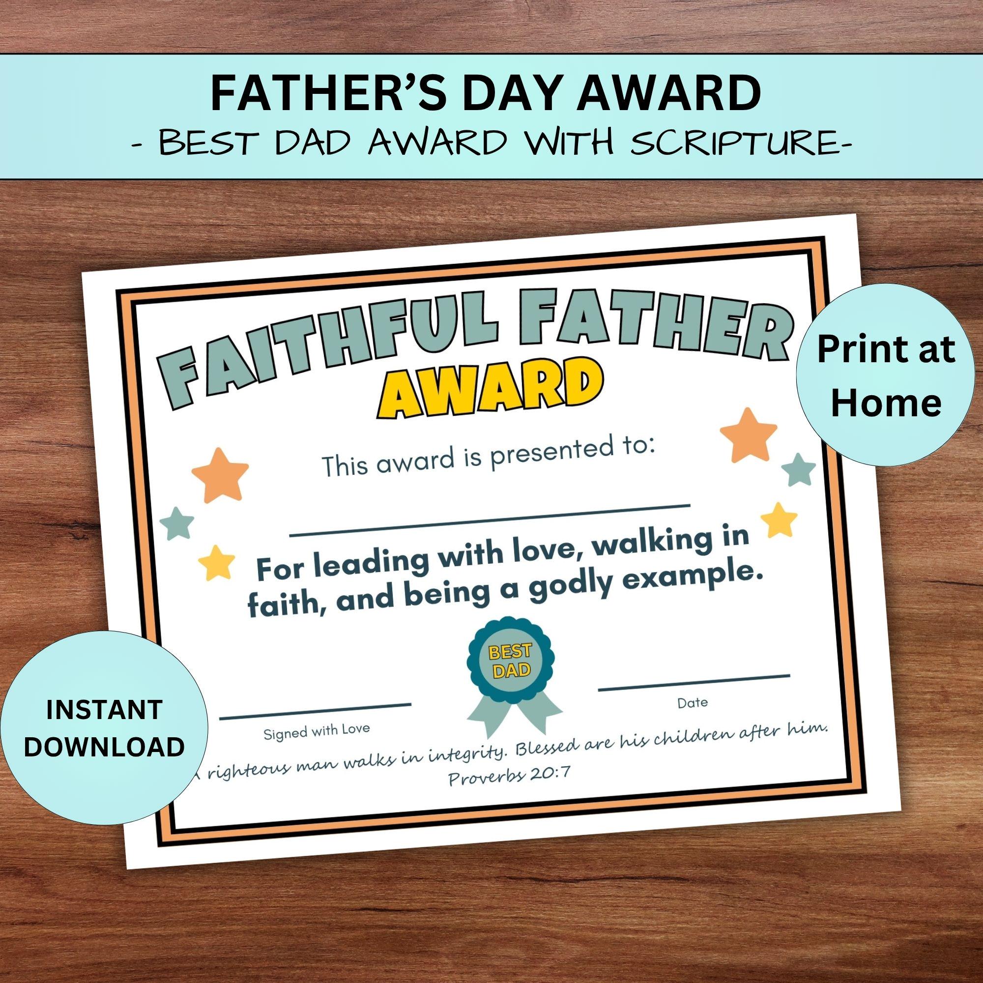 Faithful Father Award Certificate Printable for Christian Dad, Father's ...