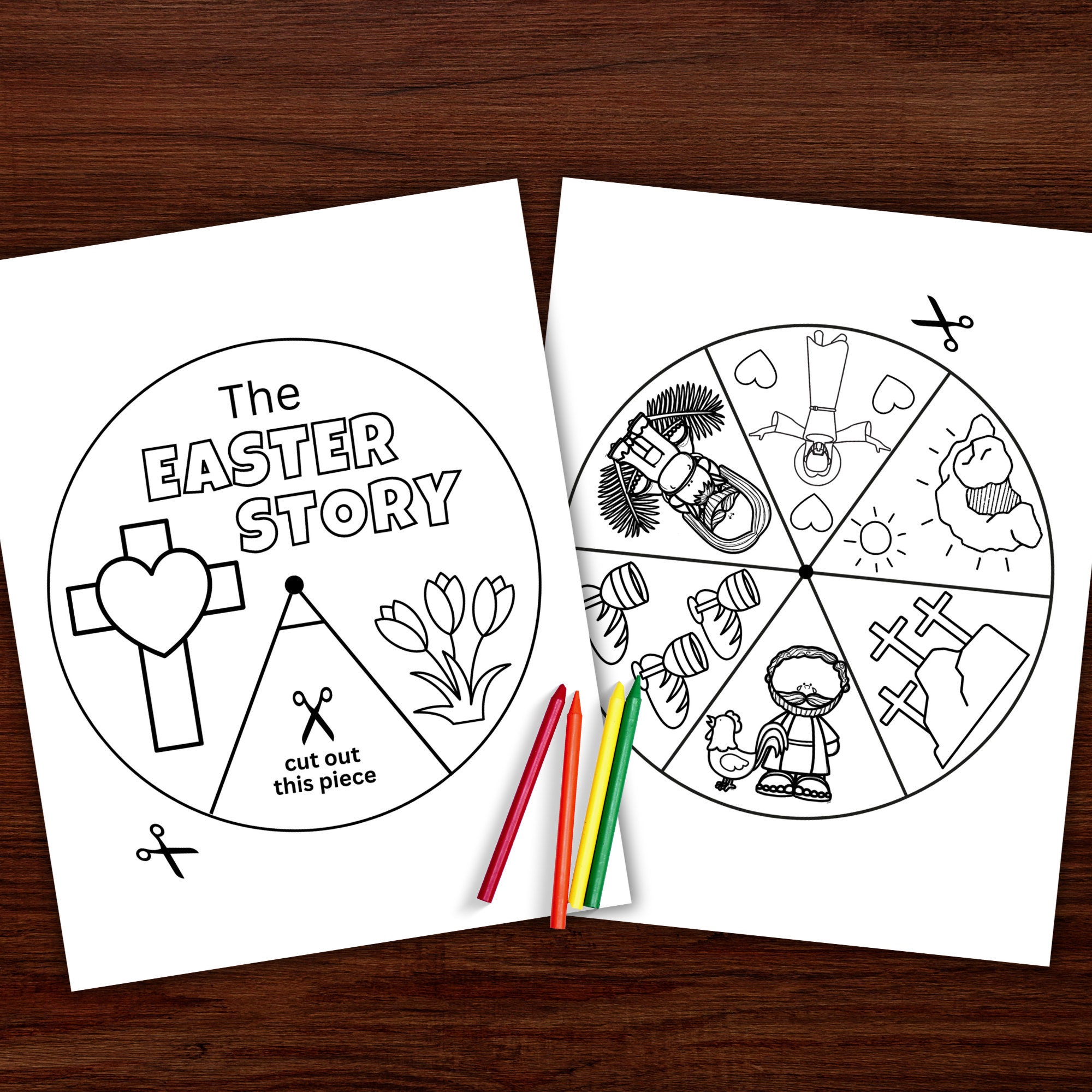 Holy Week Easter Sunday School Craft, Easter Bible Story Coloring Wheel ...