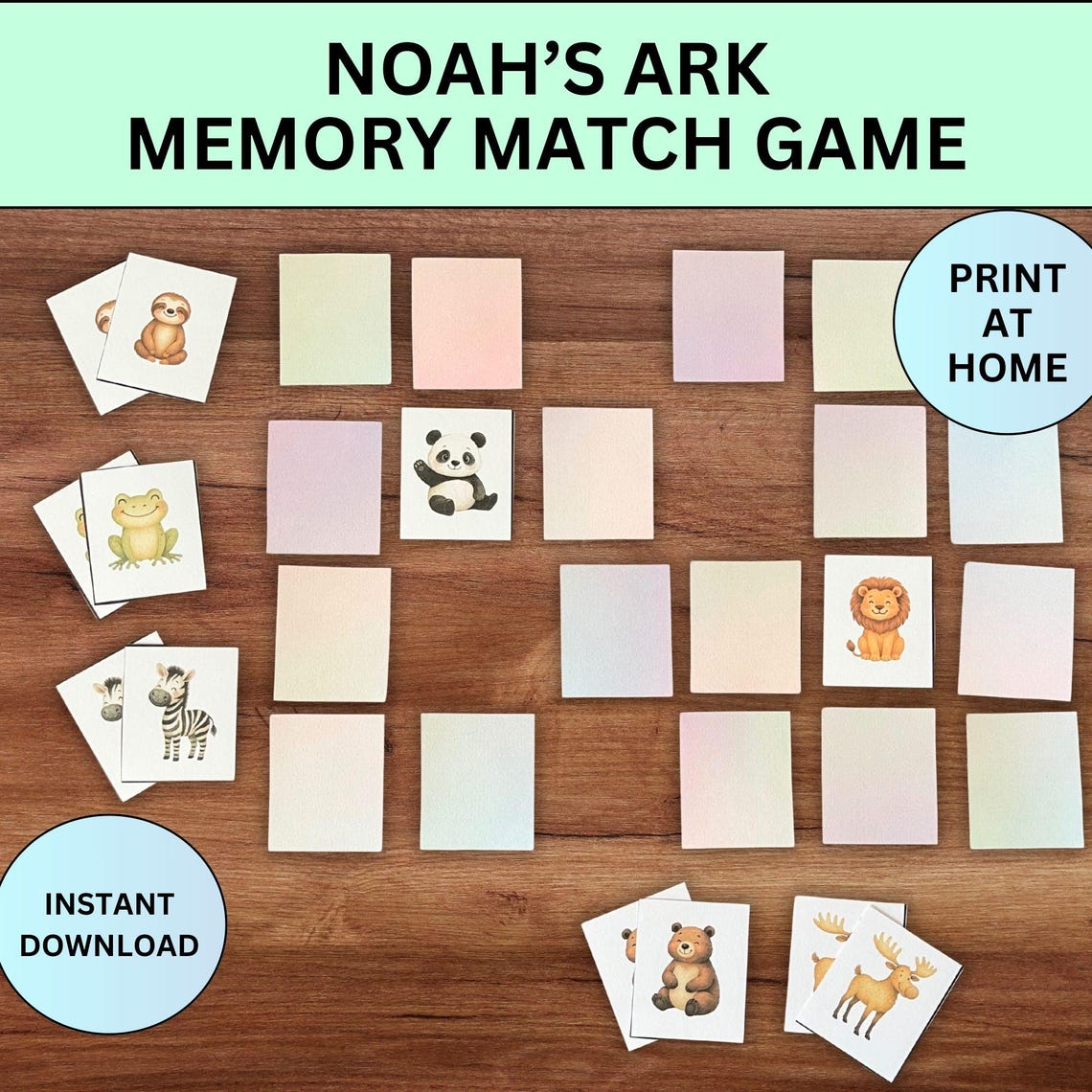 Noah's Ark Memory Match Game Activity for Kids, Sunday School Printable ...