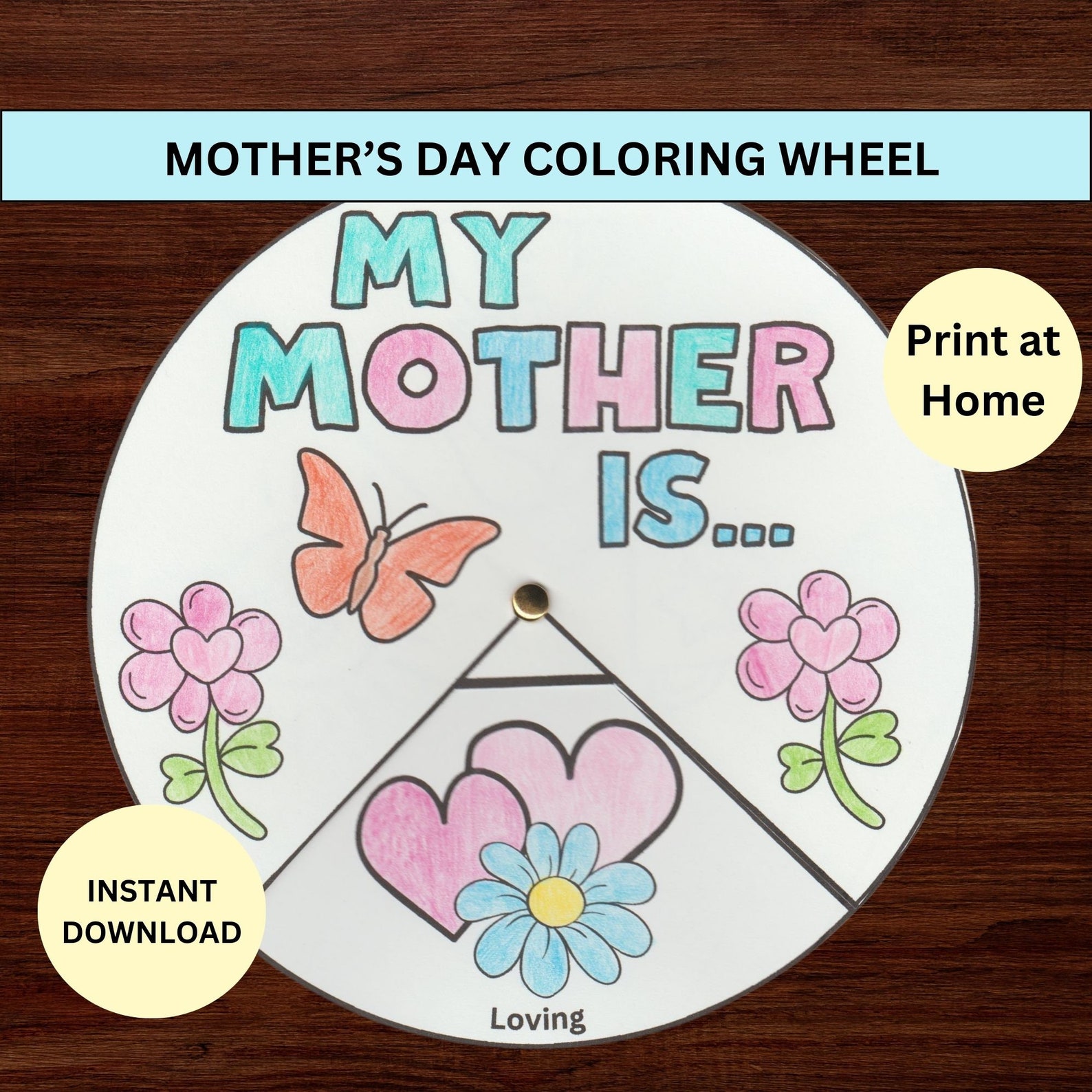 Mother's Day Coloring Wheel Printable Activity, Preschool Kindergarten ...