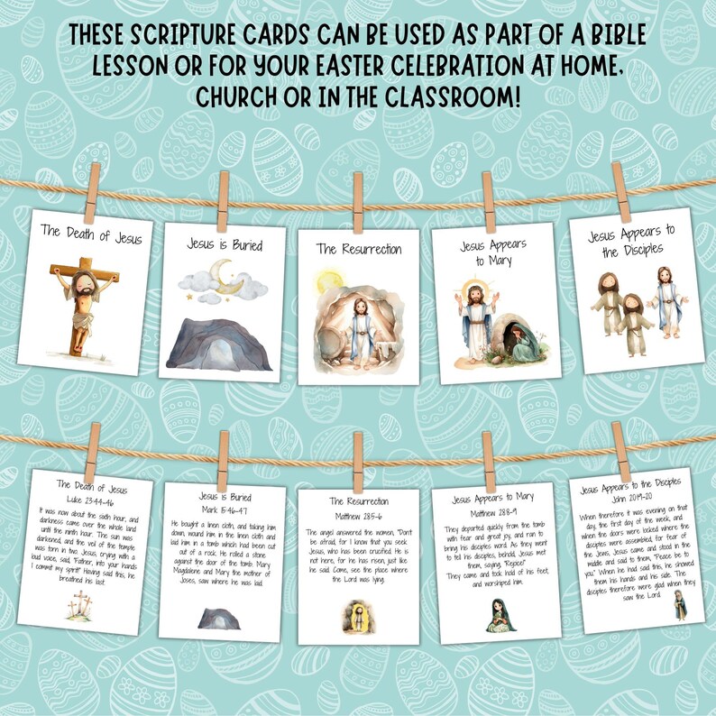 Easter Story Holy Week Scripture Study Cards for Kids, Easter Advent ...