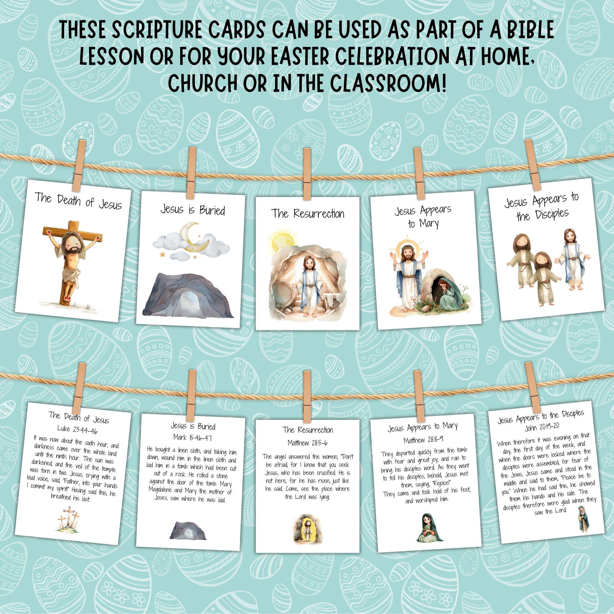Easter Story Holy Week Scripture Study Cards for Kids, Easter Advent ...
