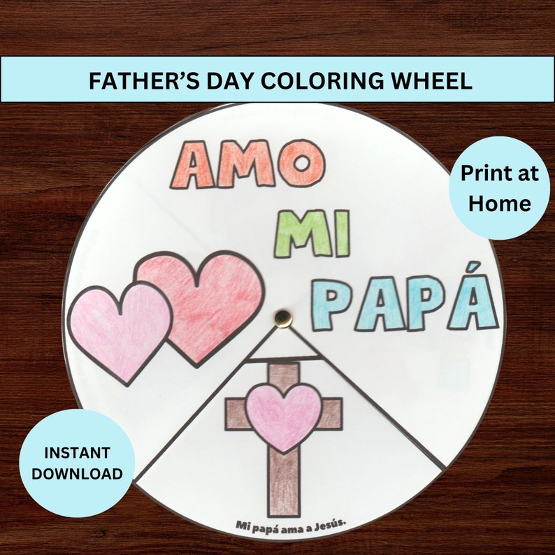 Spanish Father's Day Coloring Wheel Printable Activity, Amo Mi Papa ...