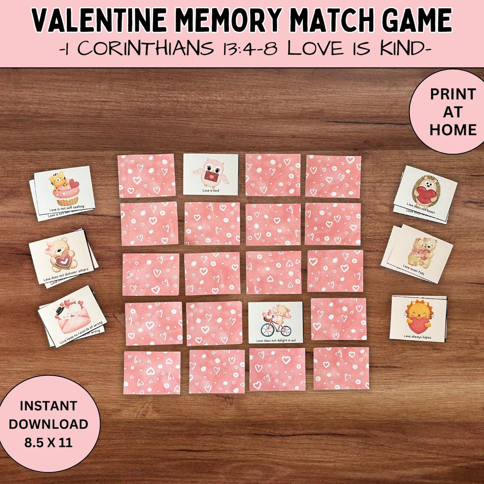 Christian Valentine Memory Match Game Activity Printable, Corinthians ...