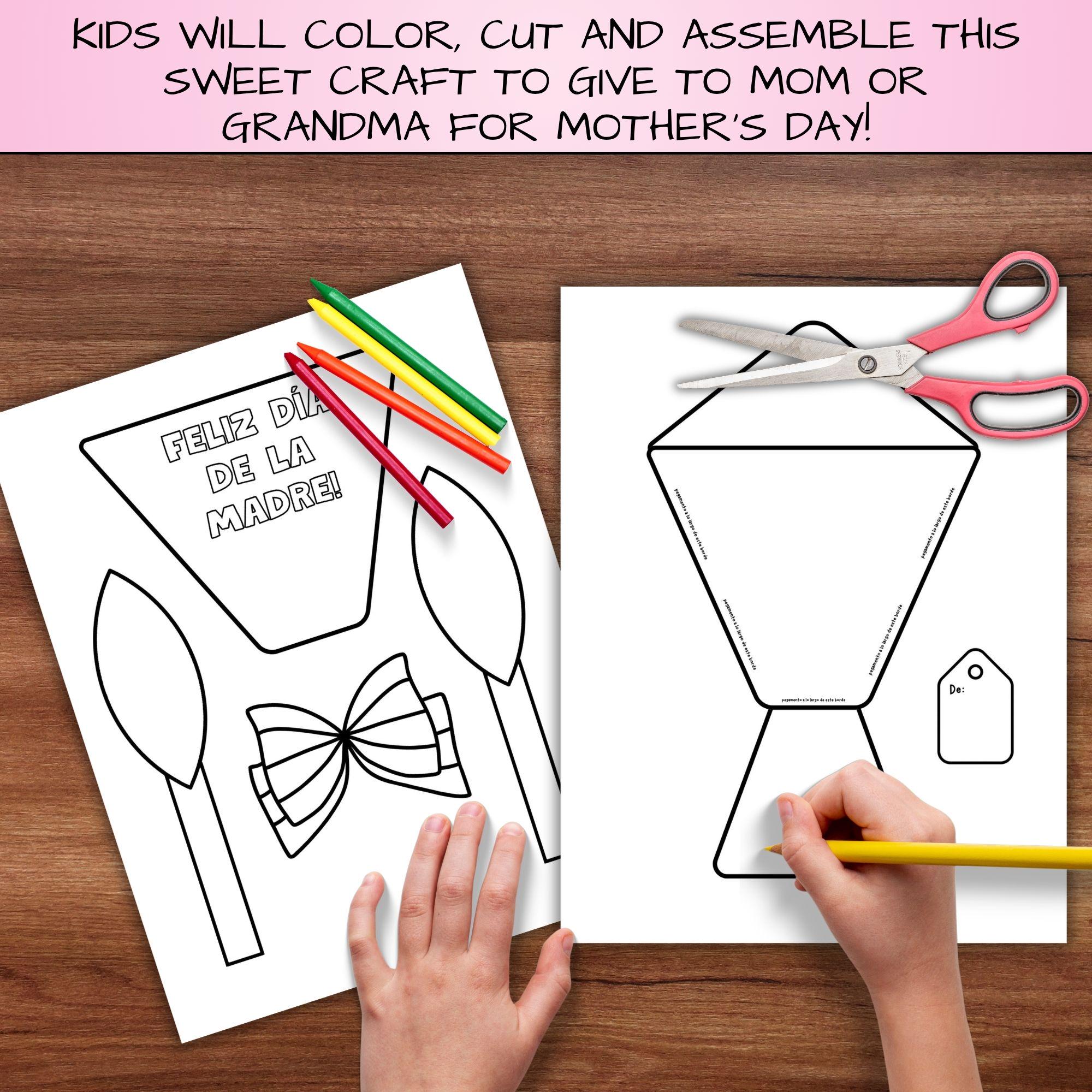 Spanish Mother's Day Flower Bouquet Coloring Sewing Craft, Feliz Dia De ...