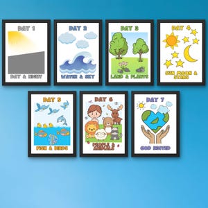 7 Days of Creation Bible Story Posters Sunday School, Christian ...