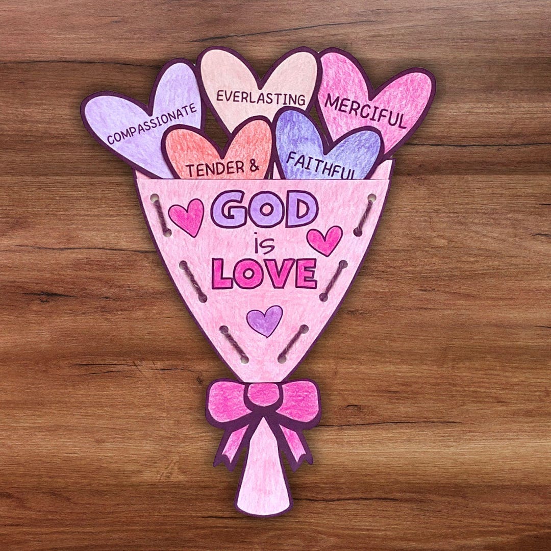 Valentine’s Day Sunday School Bible Coloring Craft God is Love Sewing ...