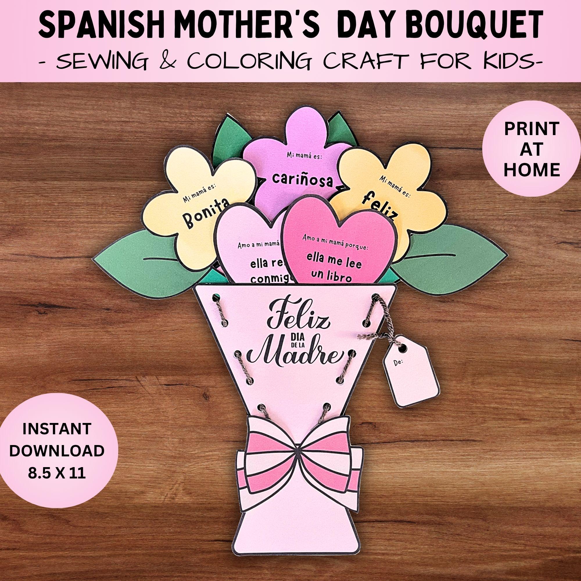 Spanish Mother's Day Flower Bouquet Coloring Sewing Craft, Feliz Dia De ...
