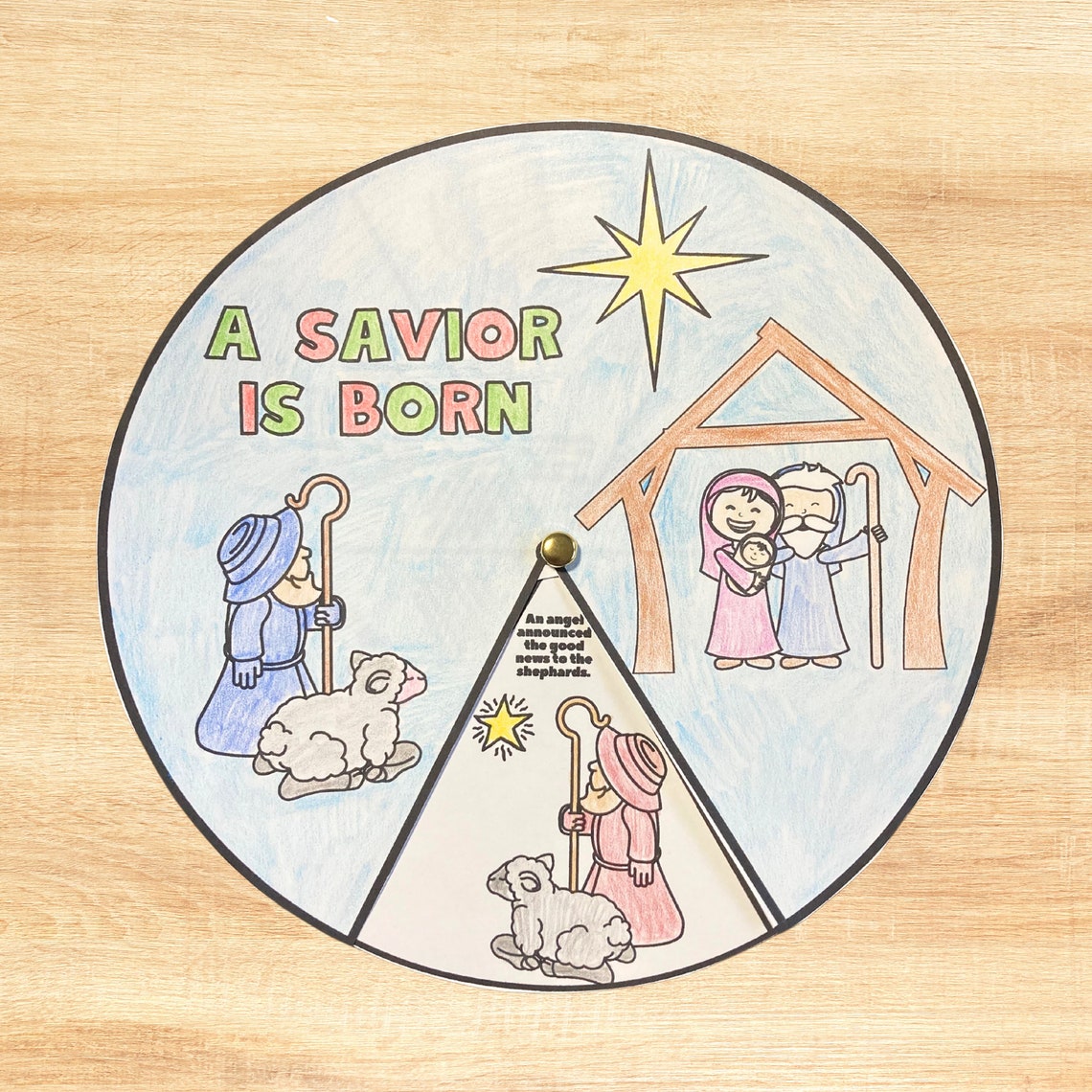 Birth of Jesus Coloring Wheel, Printable Nativity Christmas Coloring ...