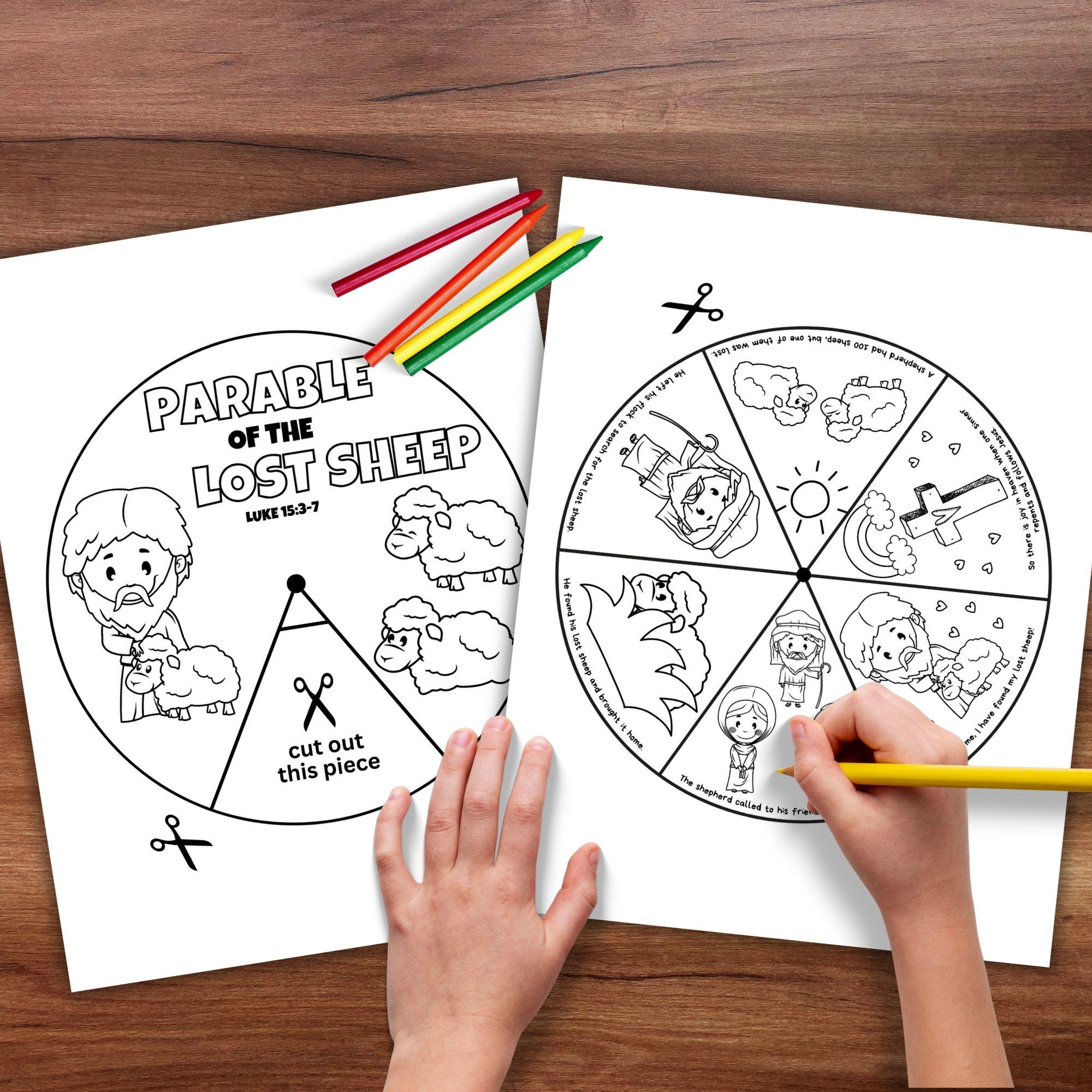 The Lost Sheep Parable Bible Lesson Coloring Wheel Craft, Sunday School ...