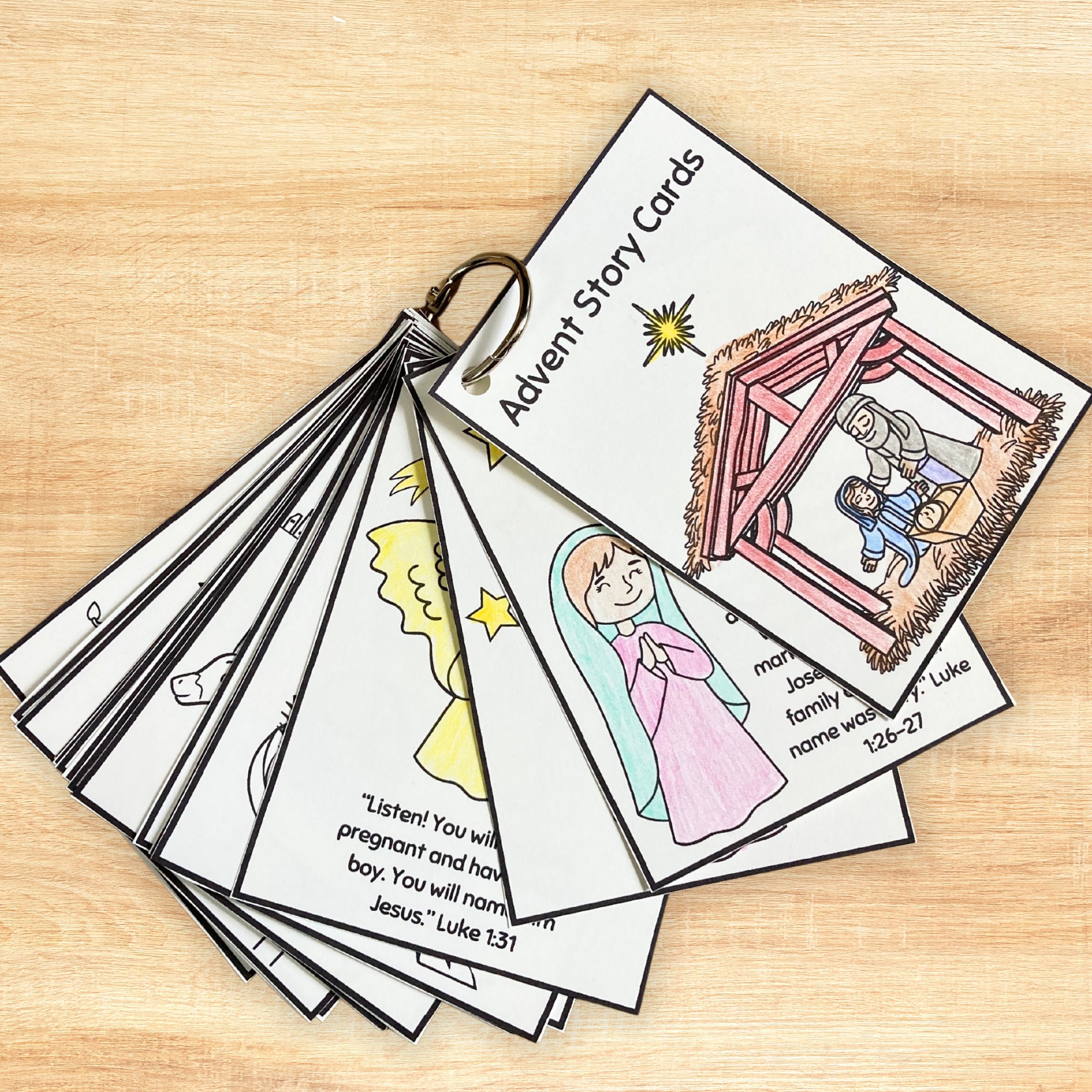 Advent Story Cards Printable Coloring Activity, Christmas Bible Story ...