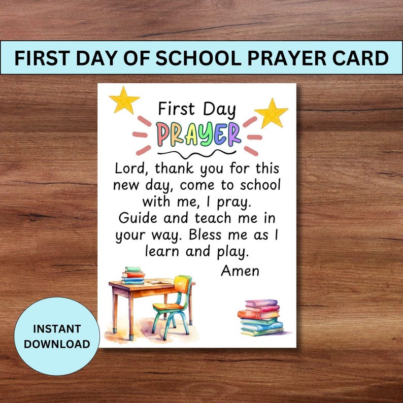 Back to School Prayer Card Tag, Backpack Blessings Printable Gift Tag ...
