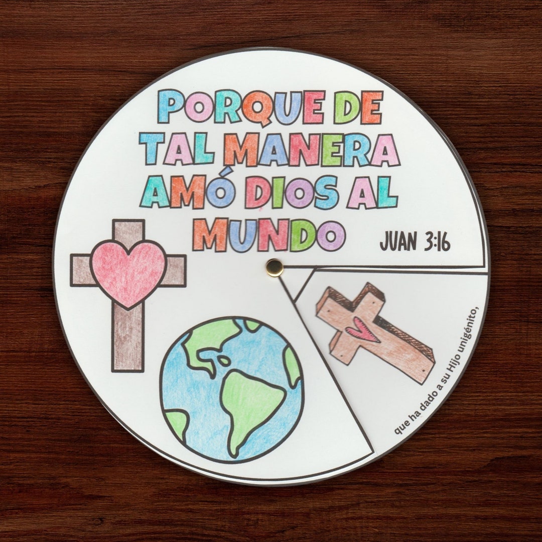 Spanish Juan 3:16 Sunday School Coloring Wheel, Printable Children's ...