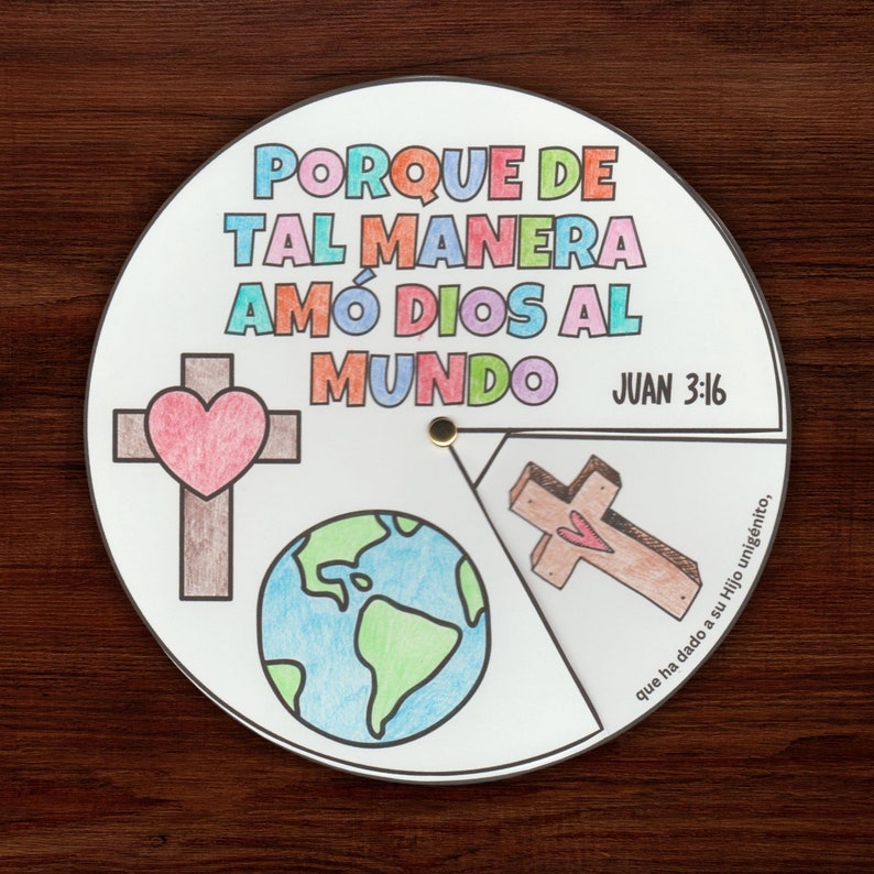 Spanish Juan 3:16 Sunday School Coloring Wheel, Printable Children's ...