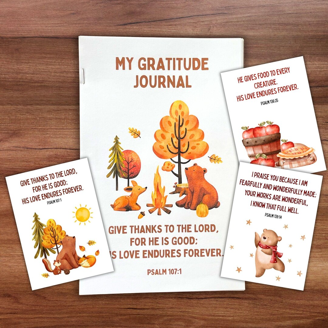 Thanksgiving Gratitude Journal With Bible Verse Cards for Kids, Fall ...