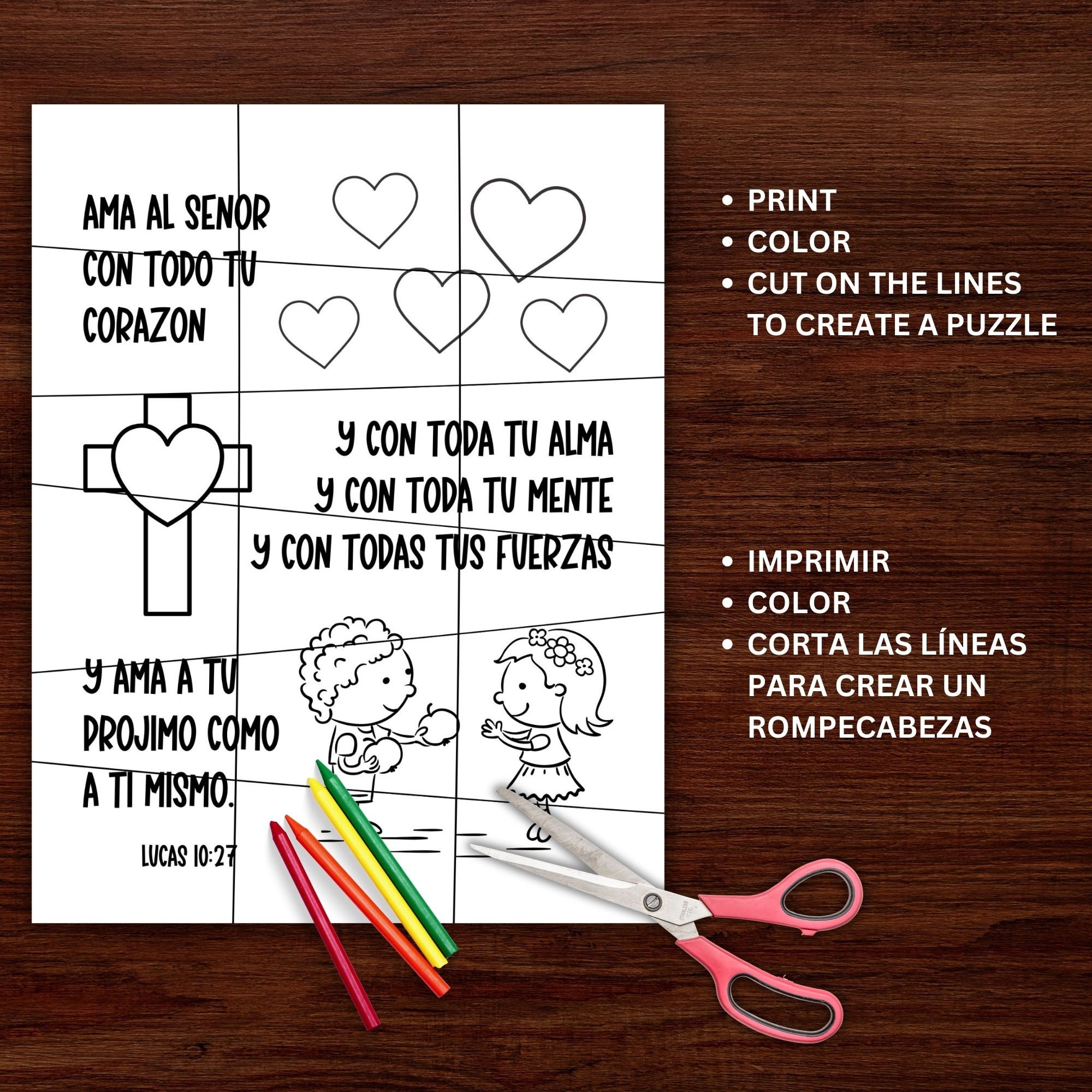 Spanish Bible Verse Puzzle Printable Lucas 10:27, Escuela Biblical ...