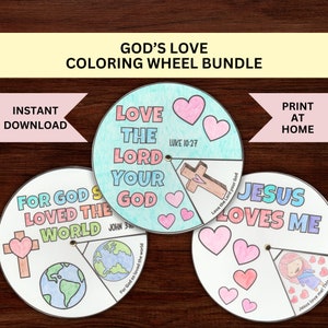 Gods Love Coloring Wheel Bundle, Love the Lord Coloring Wheel Luke 10: ...