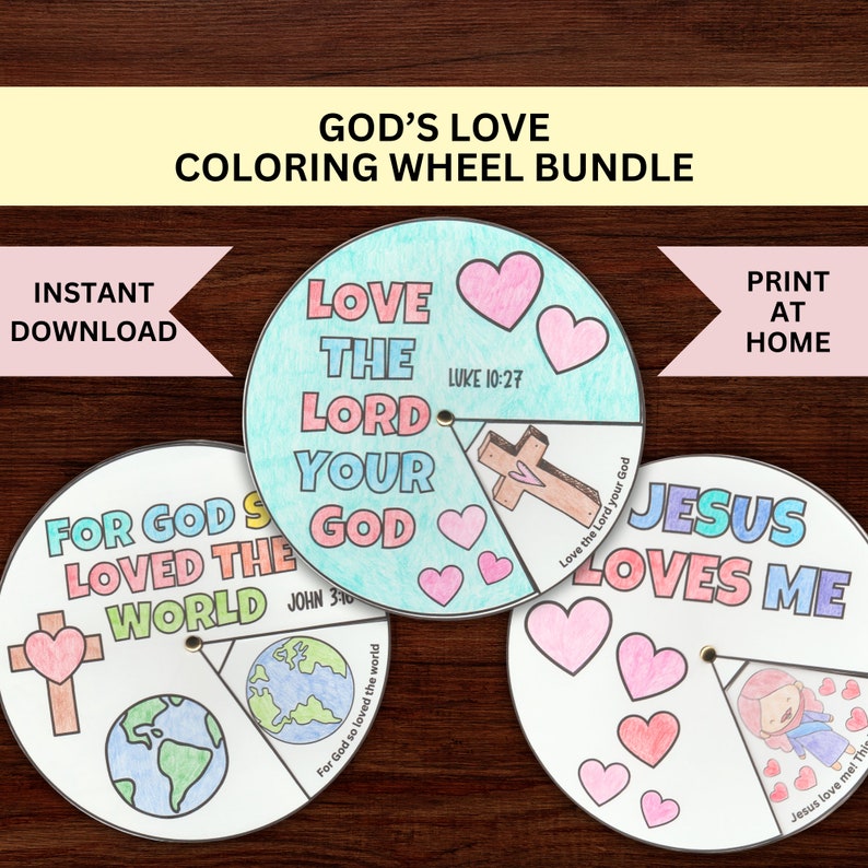 Gods Love Coloring Wheel Bundle, Love the Lord Coloring Wheel Luke 10: ...