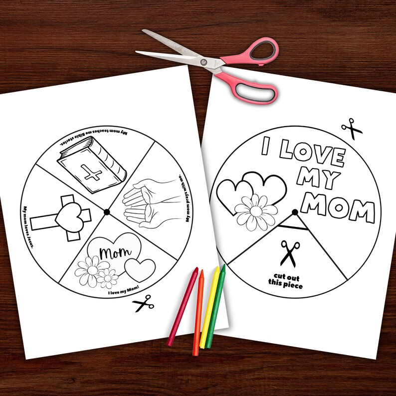 Preschool Coloring Wheel Printable Gift for Mom, Sunday School Mother's ...