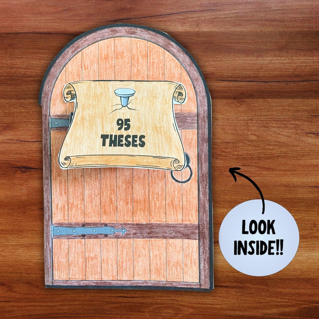 Reformation Day Sunday School Activity, Five Solas Martin Luther 95 Theses Door Coloring Craft ...