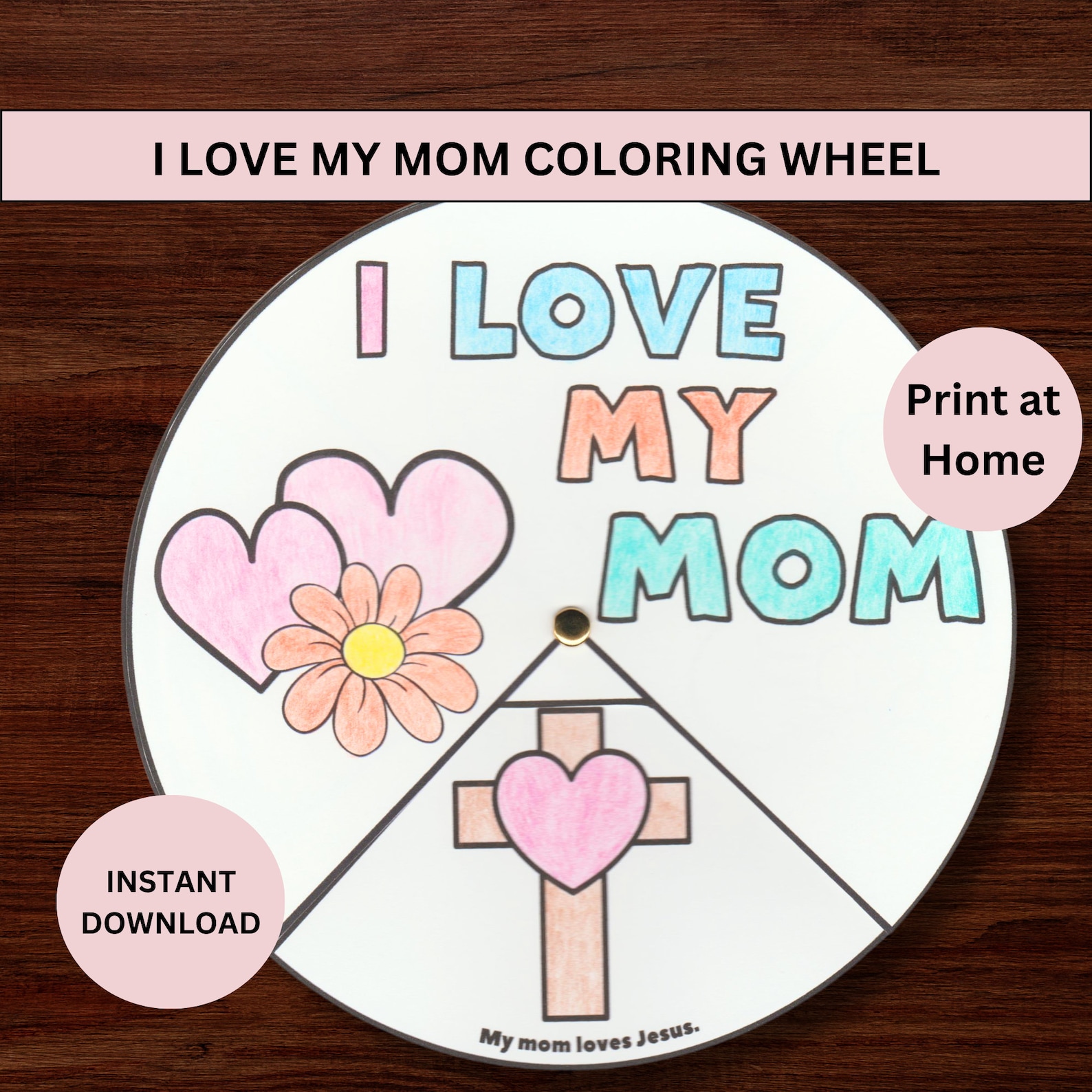 Preschool Coloring Wheel Printable Gift for Mom, Sunday School Mother's ...