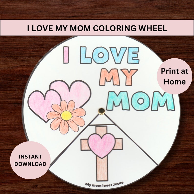 Preschool Coloring Wheel Printable Gift for Mom, Sunday School Mother's ...