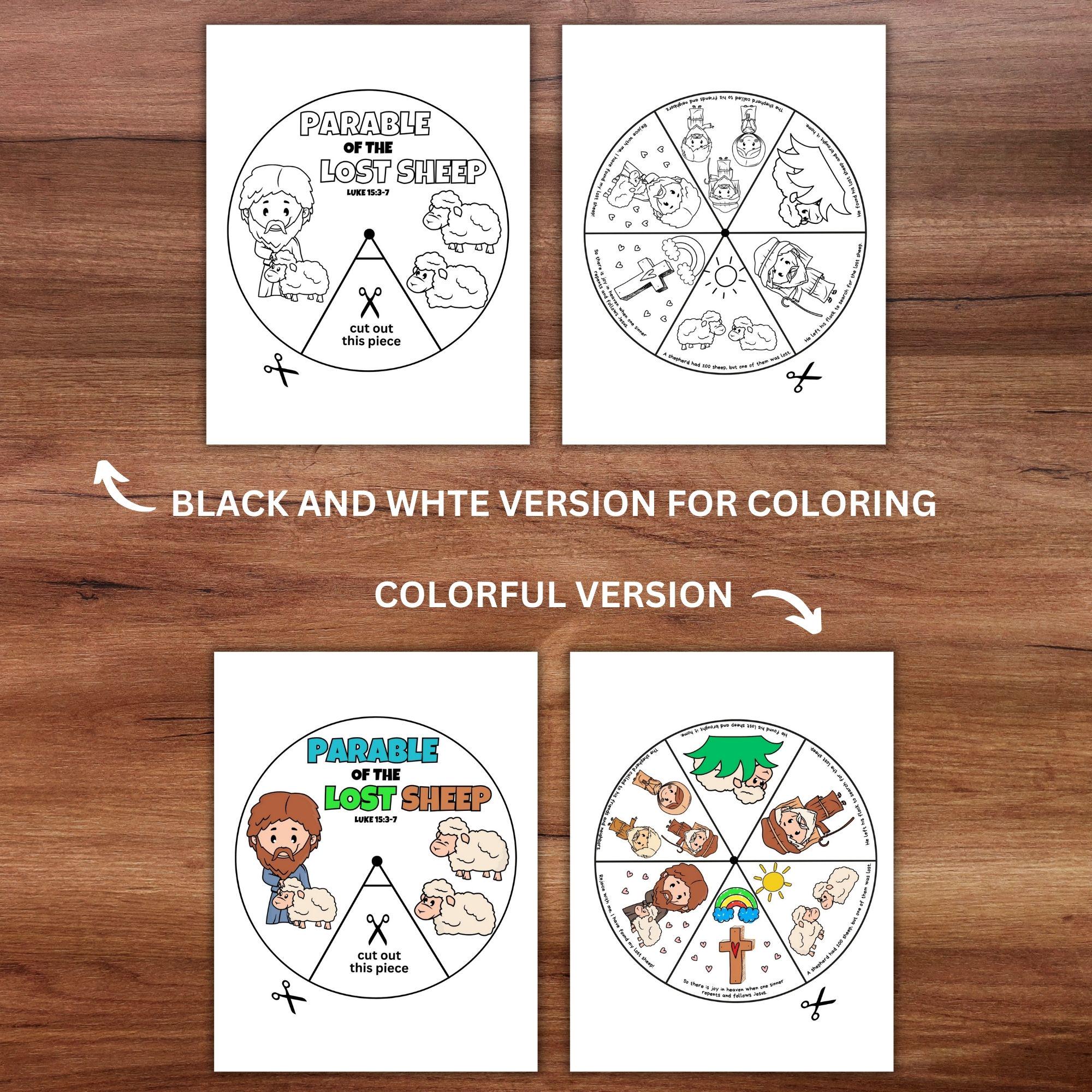 The Lost Sheep Parable Bible Lesson Coloring Wheel Craft, Sunday School ...