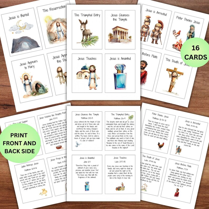 Easter Story Holy Week Scripture Study Cards for Kids, Easter Advent ...