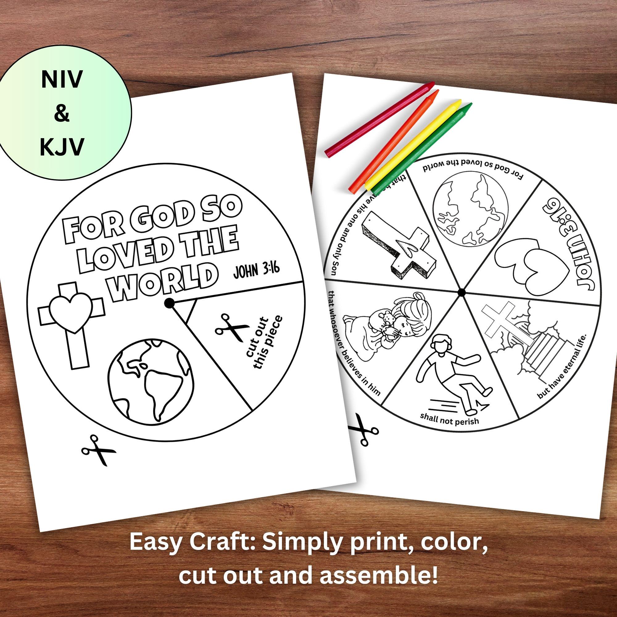 Sunday School Color Wheel John 3:16, Printable Bible Activity, Children ...