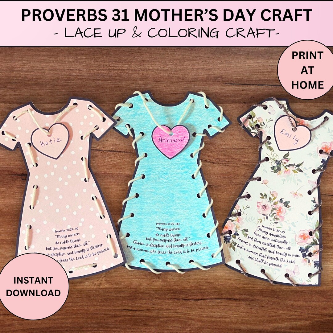 Mother's Day Proverbs 31 Coloring Lace up Craft for Kids, I Love My Mom ...