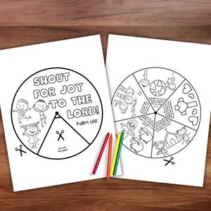 Sunday School Psalm 100 Bible Lesson Coloring Wheel Craft Printable ...