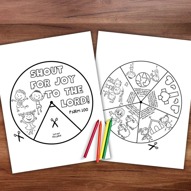 Sunday School Psalm 100 Bible Lesson Coloring Wheel Craft Printable ...