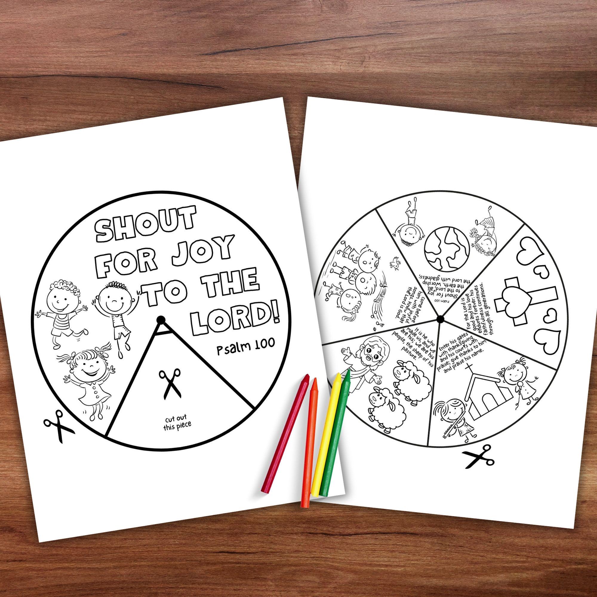 Sunday School Psalm 100 Bible Lesson Coloring Wheel Craft Printable ...