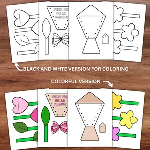 Spanish Mother's Day Flower Bouquet Coloring Sewing Craft, Feliz Dia De ...