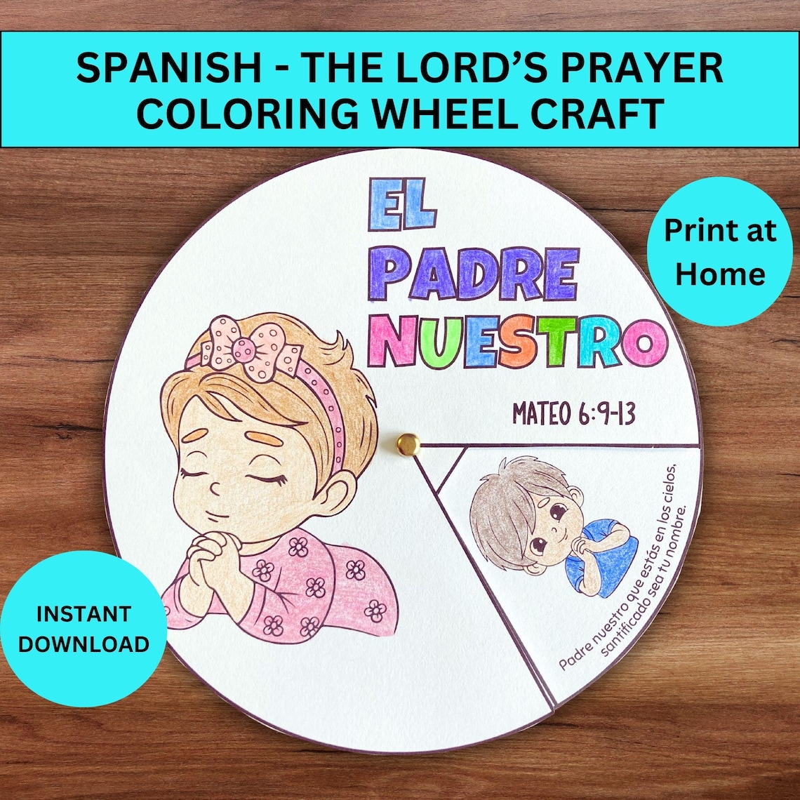 Spanish Lord's Prayer Coloring Wheel Craft: Kids Bible Activity ...