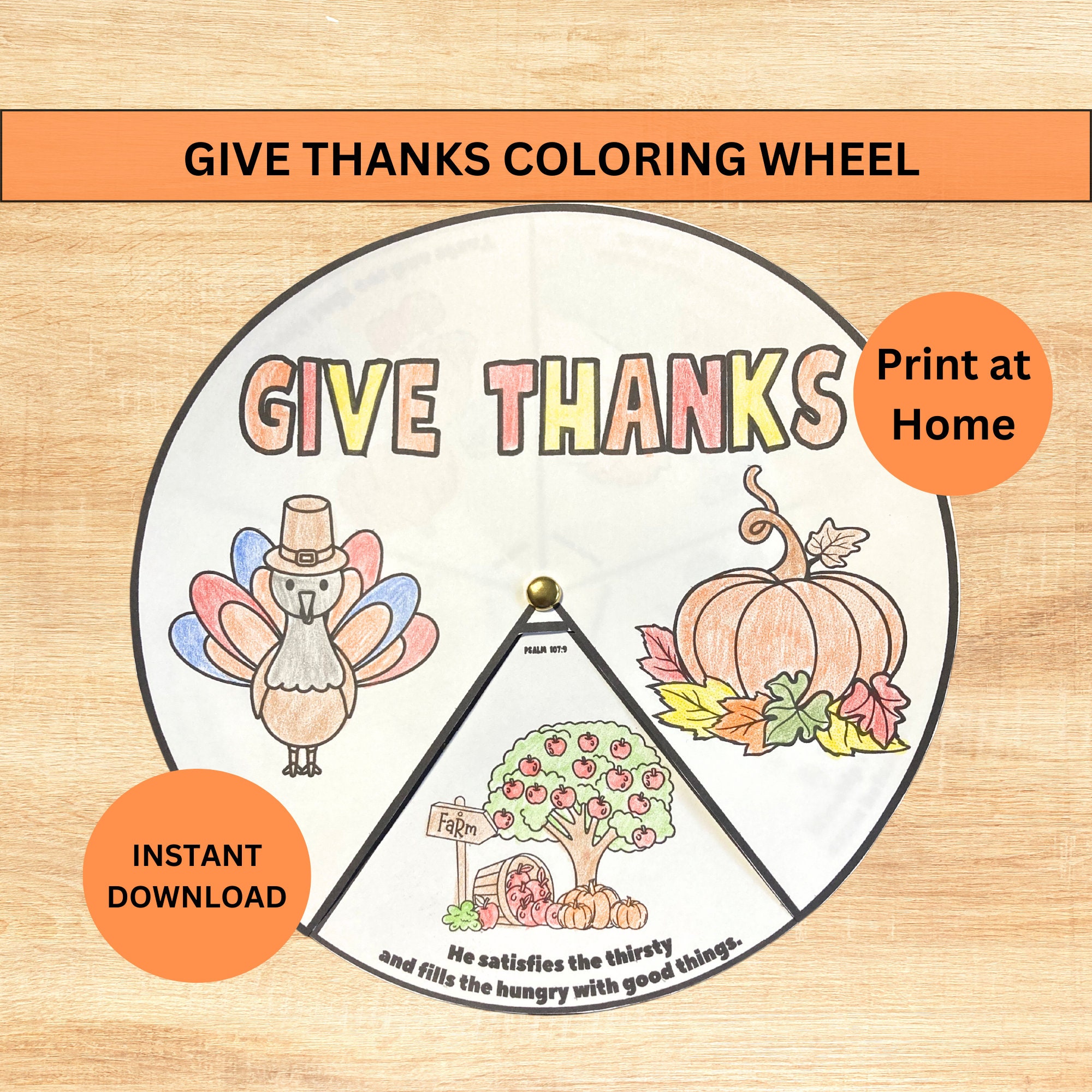 Give Thanks Coloring Wheel, Thanksgiving Printable Bible Activity ...