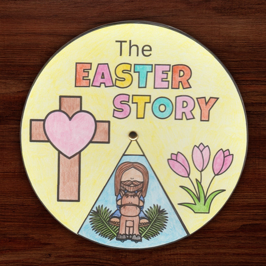 Printable Easter Story Craft for Sunday School, Easter Coloring Wheel ...