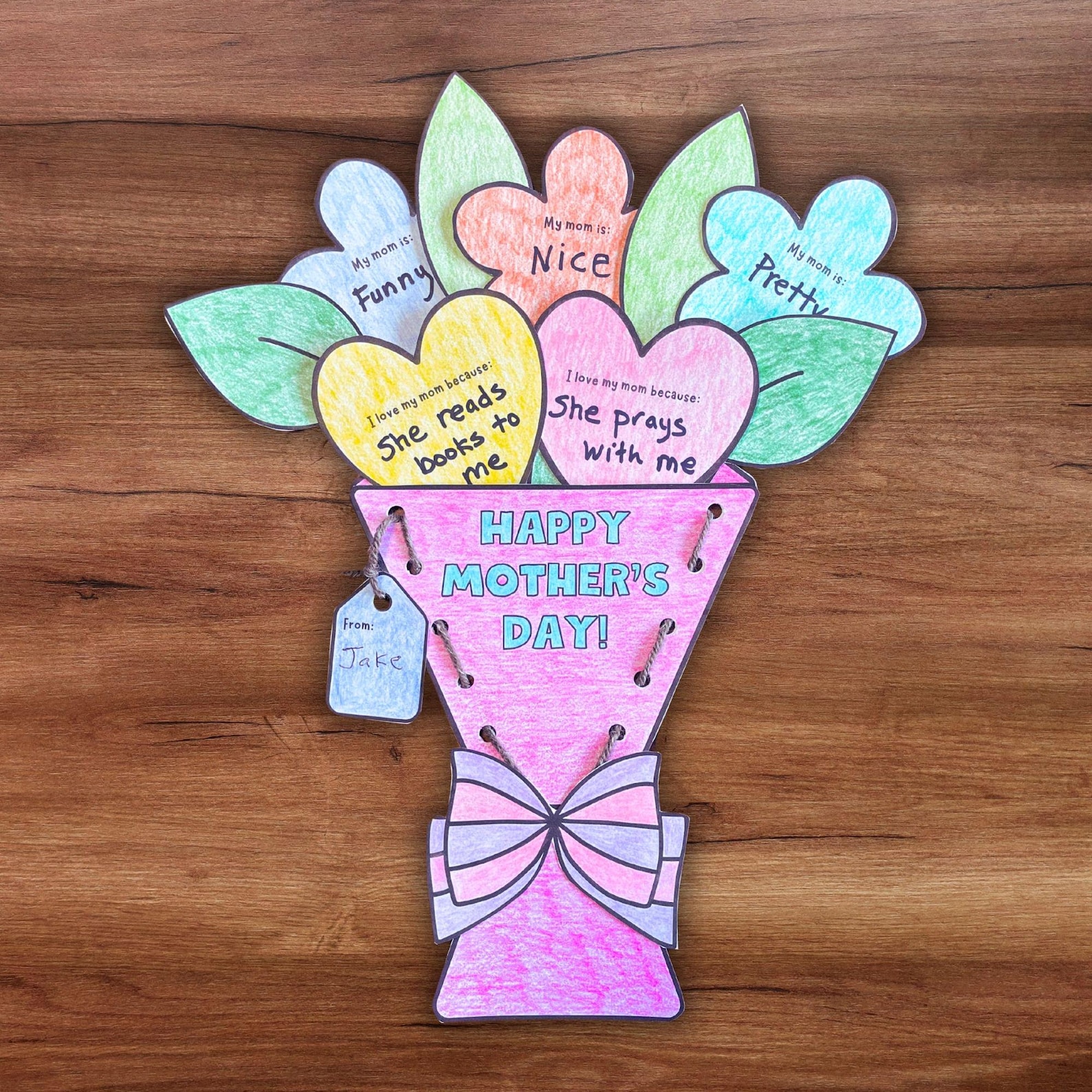 Mother's Day Flower Bouquet Coloring Sewing Craft for Kids, I Love My ...