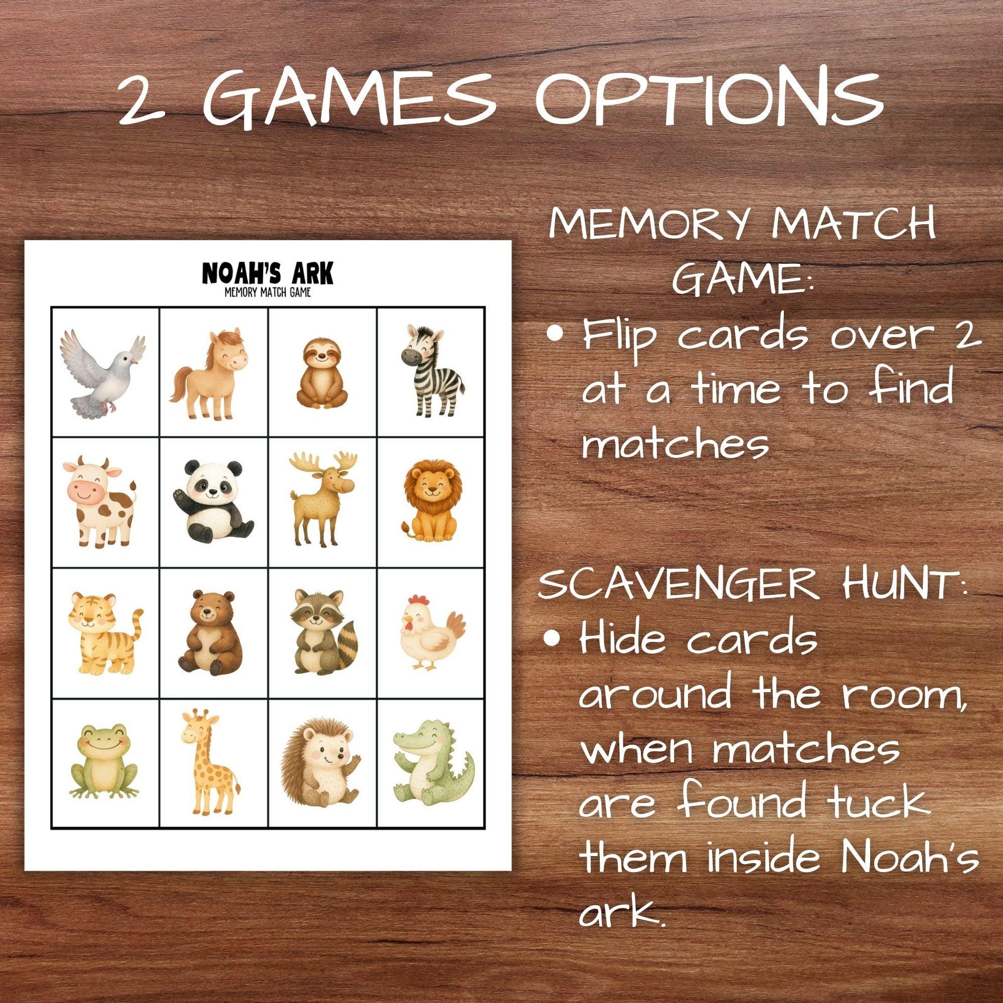 Noah's Ark Memory Match Game Activity for Kids, Sunday School Printable ...
