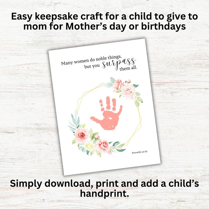 Mothers Day Bible Craft, Printable Mom Handprint Art, Christian Sunday ...