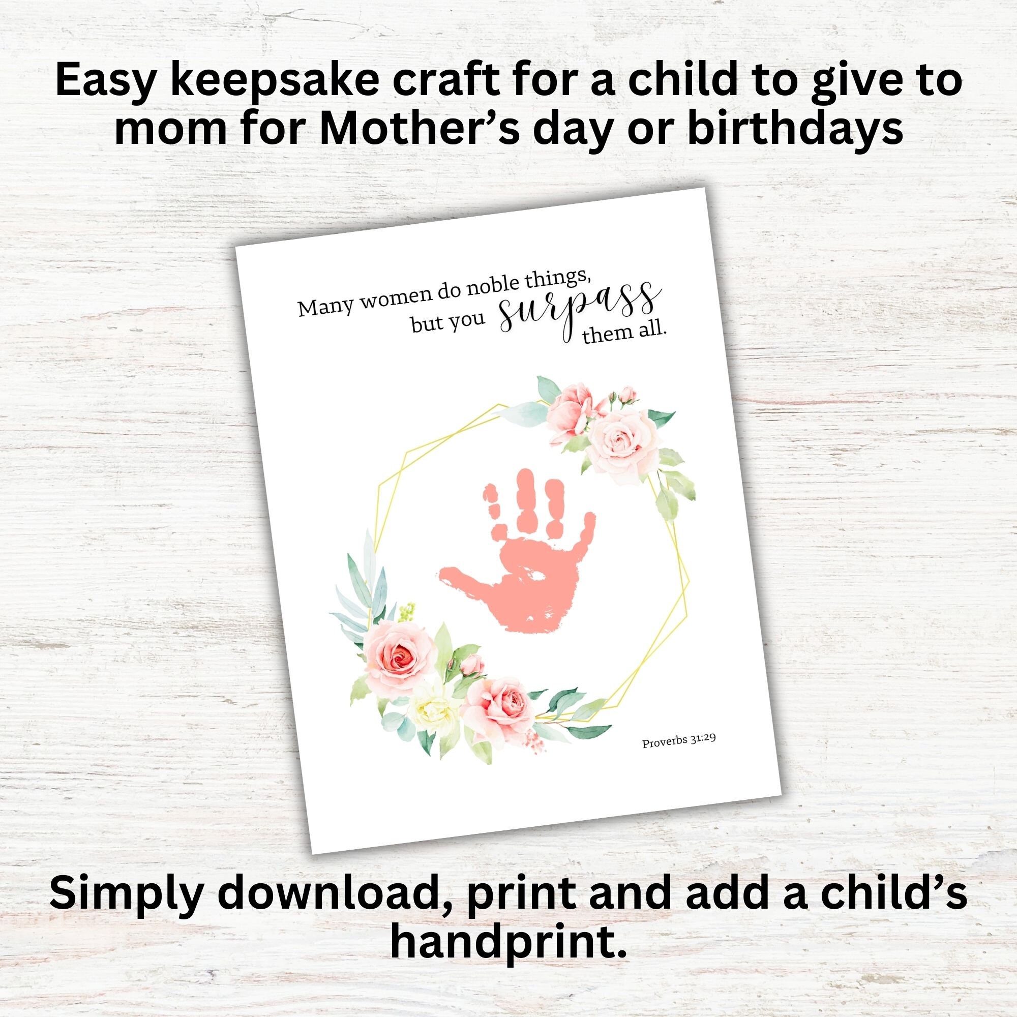 Mothers Day Bible Craft, Printable Mom Handprint Art, Christian Sunday ...
