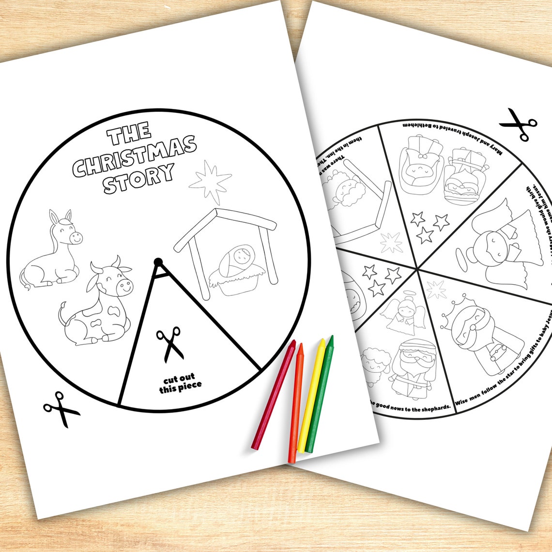 Christmas Story Coloring Wheel, Printable Nativity Christmas Preschool ...