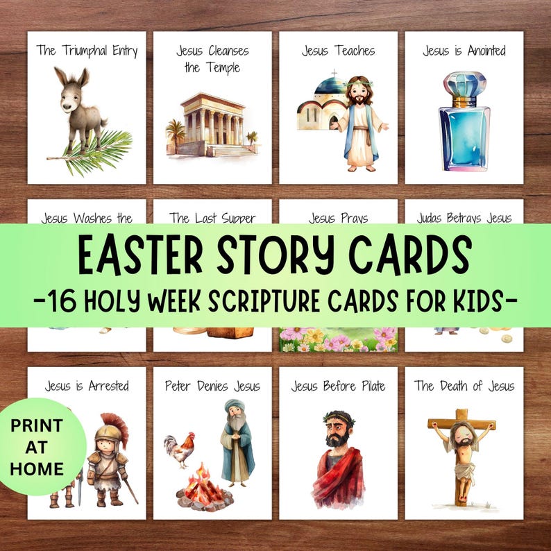 Easter Story Holy Week Scripture Study Cards for Kids, Easter Advent ...