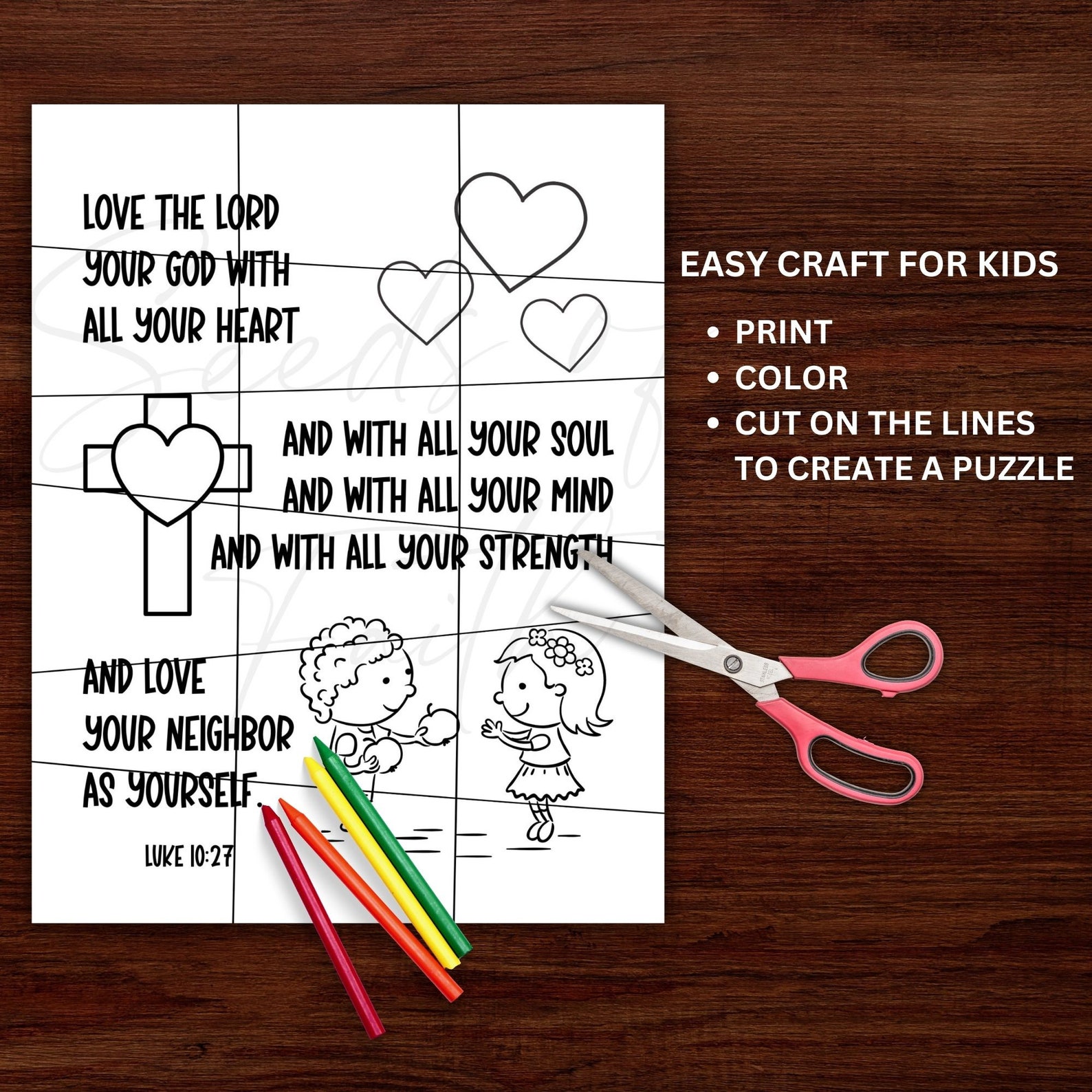 Bible Verse Puzzle Printable for Kids Luke 10:27, Sunday School Craft ...